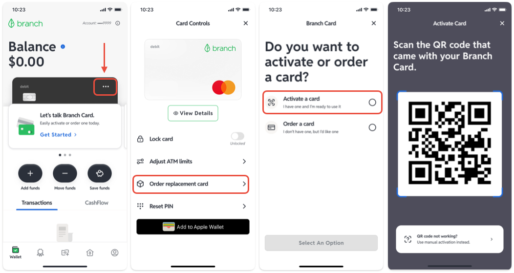 How do I activate a new or replacement Instant Card? – Branch Help Center