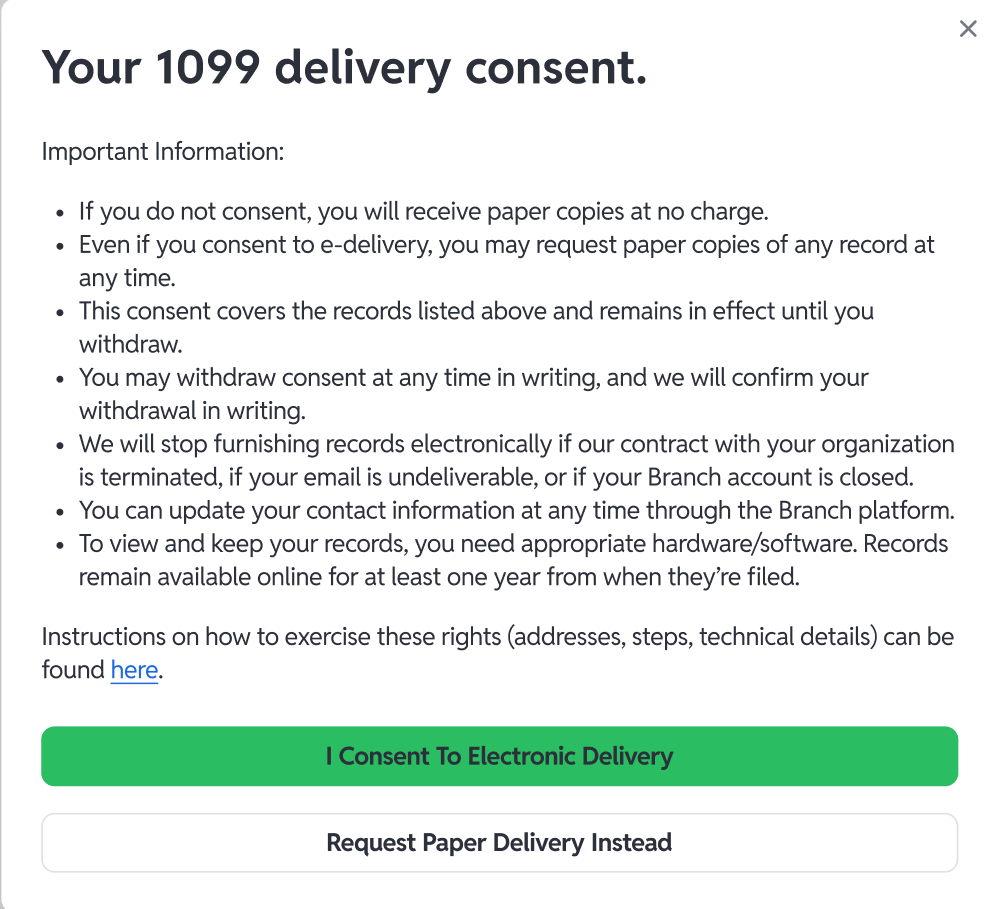 How can I update my 1099 delivery preference? – Branch Help Center